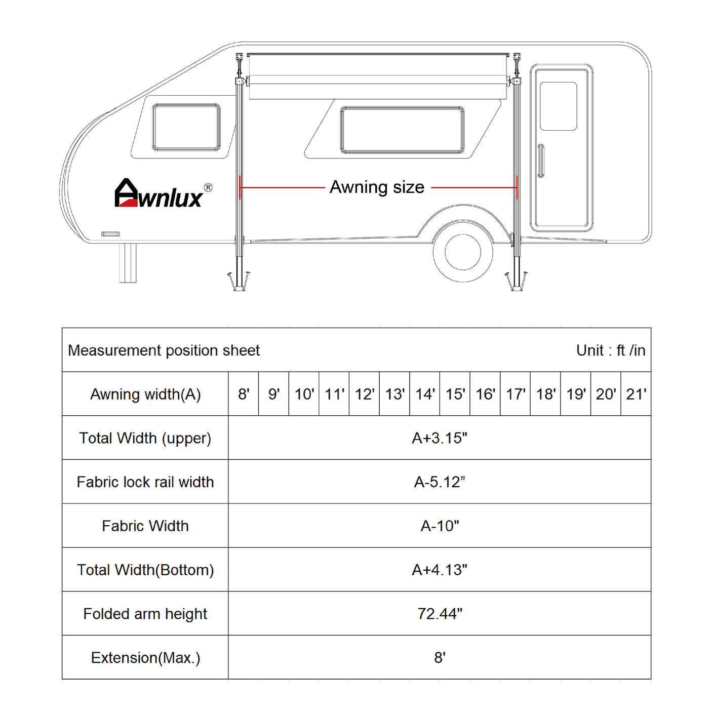 AWNLUX RV Patio Manual Awning - Solid White & Solid Black