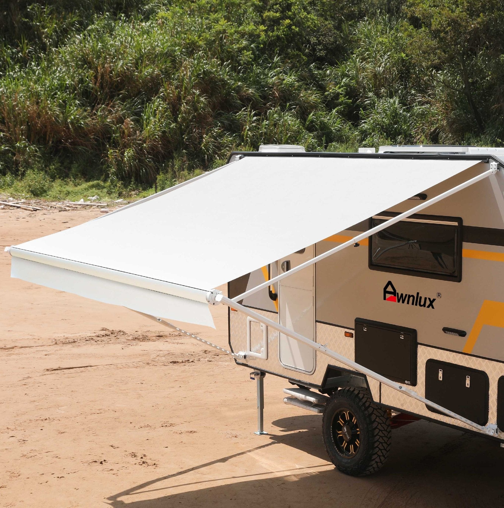 AWNLUX Electric RV Patio Awning - Solid White & Solid Black | AWNLUX